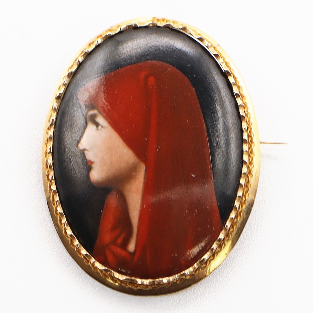 Antique 18K Rose Gold Porcelain Hand-painted Portrait of Saint Fabiola ...