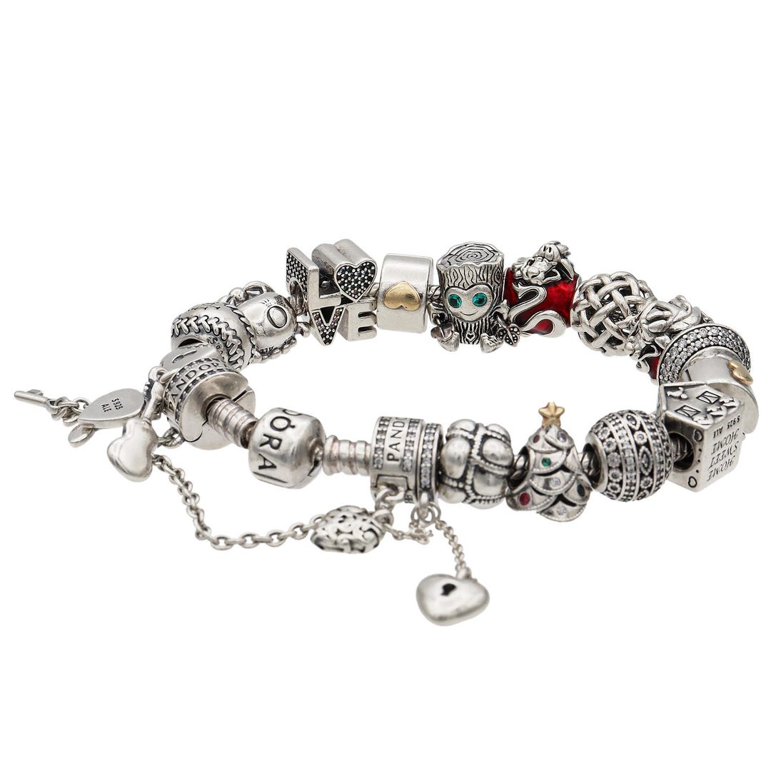 Pandora Sterling Silver Mushu Baby Groot Love House Crab Tree 18 Charms ...
