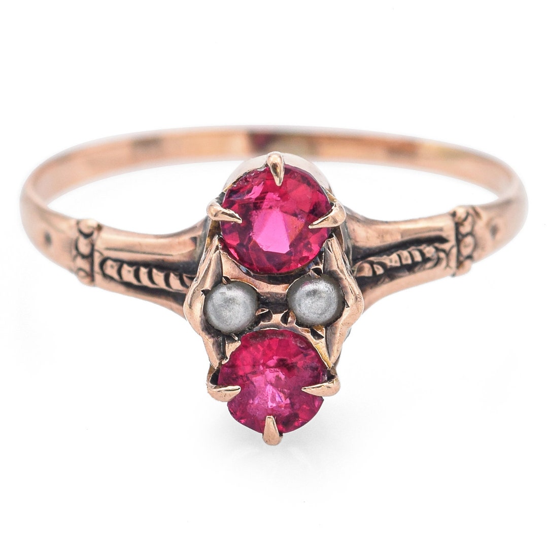 Antique Red Paste & Seed Pearl 8K Yellow Gold Band Ring Size 6 - Etsy