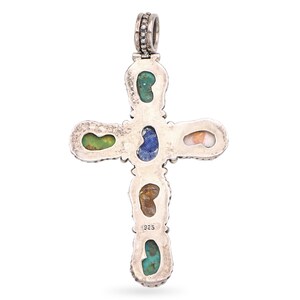 Vintage Sterling Silver Multi-stone Cross Pendant - Etsy