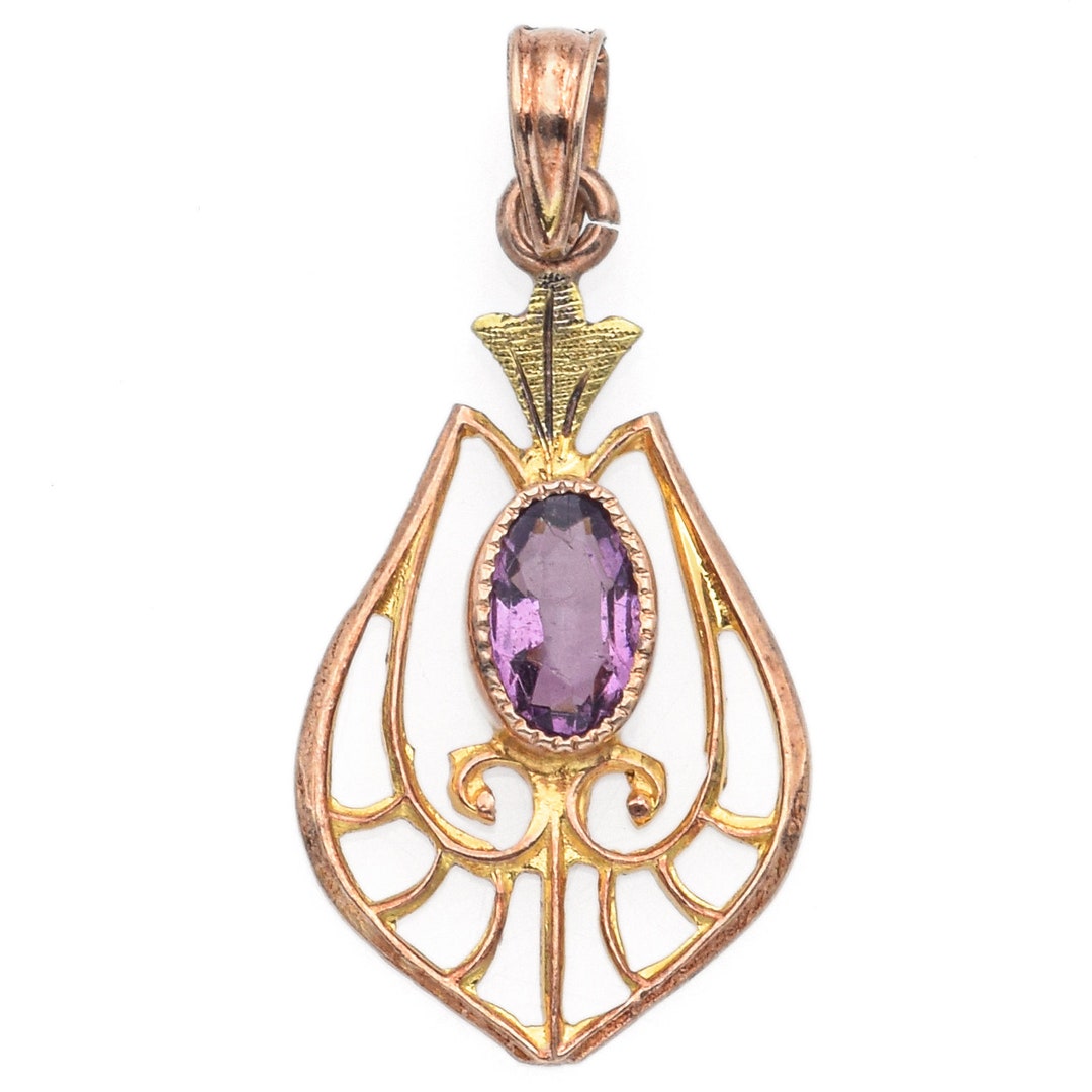 Antique Purple Paste 10K Rose Gold Pendant - Etsy