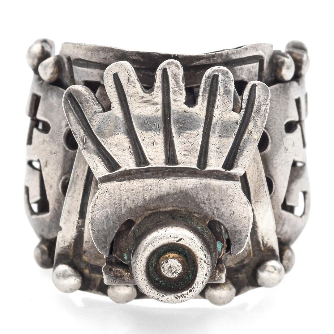 Vintage Sterling Silver VOO Mexico Aztec Poison Ring - Etsy