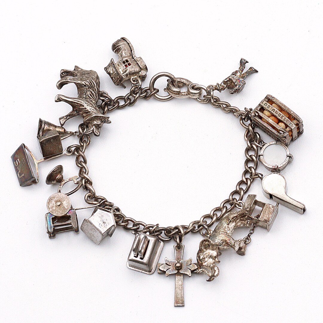 Vintage Sterling Silver Dog Drums Oranges Cross & More 15 Charms ...