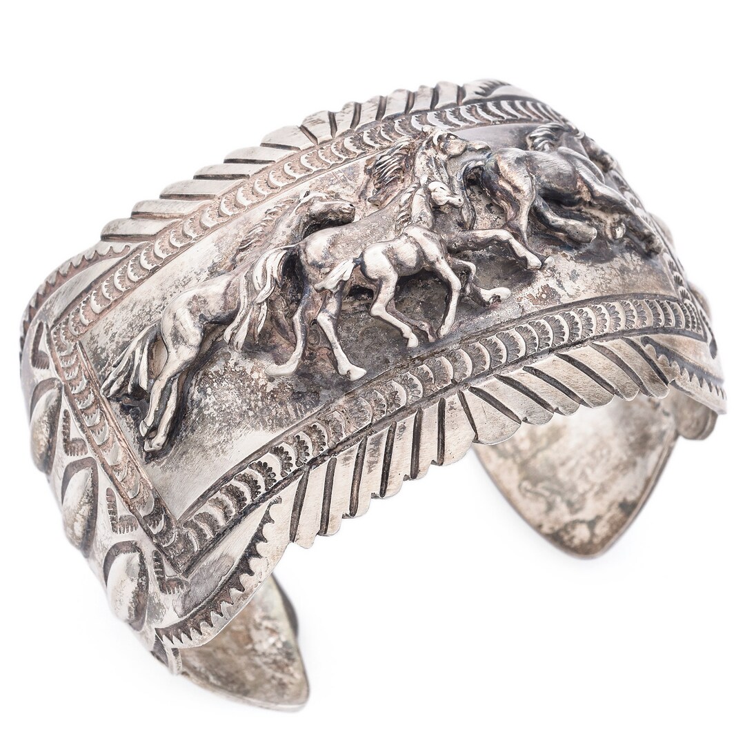 Vintage Carson B. Sterling Silver Running Horses Cuff Bracelet - Etsy