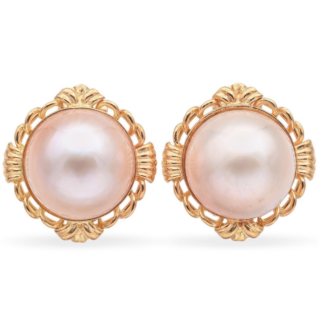 14k Yellow Gold Mabépearl Omega Back Clip on Earrings - Etsy