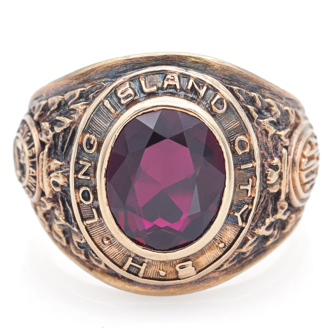 Vintage 10K Gold Lab Ruby Long Island City High School 1956 Class Ring ...