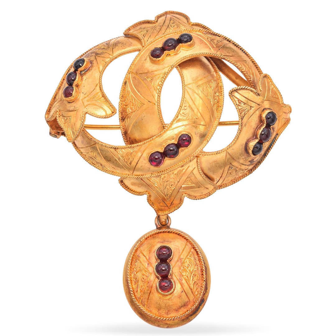 Antique Victorian Barnby & Rust 20k Yellow Gold Garnet Mourning Brooch ...
