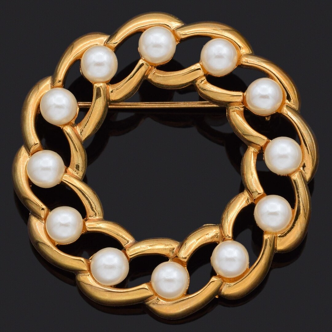Vintage Napier Pearl Gold Plated Circle Brooch Pin Box - Etsy
