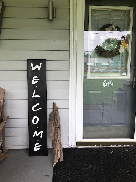 Friends Welcome sign stained welcome sign porch sign Front | Etsy