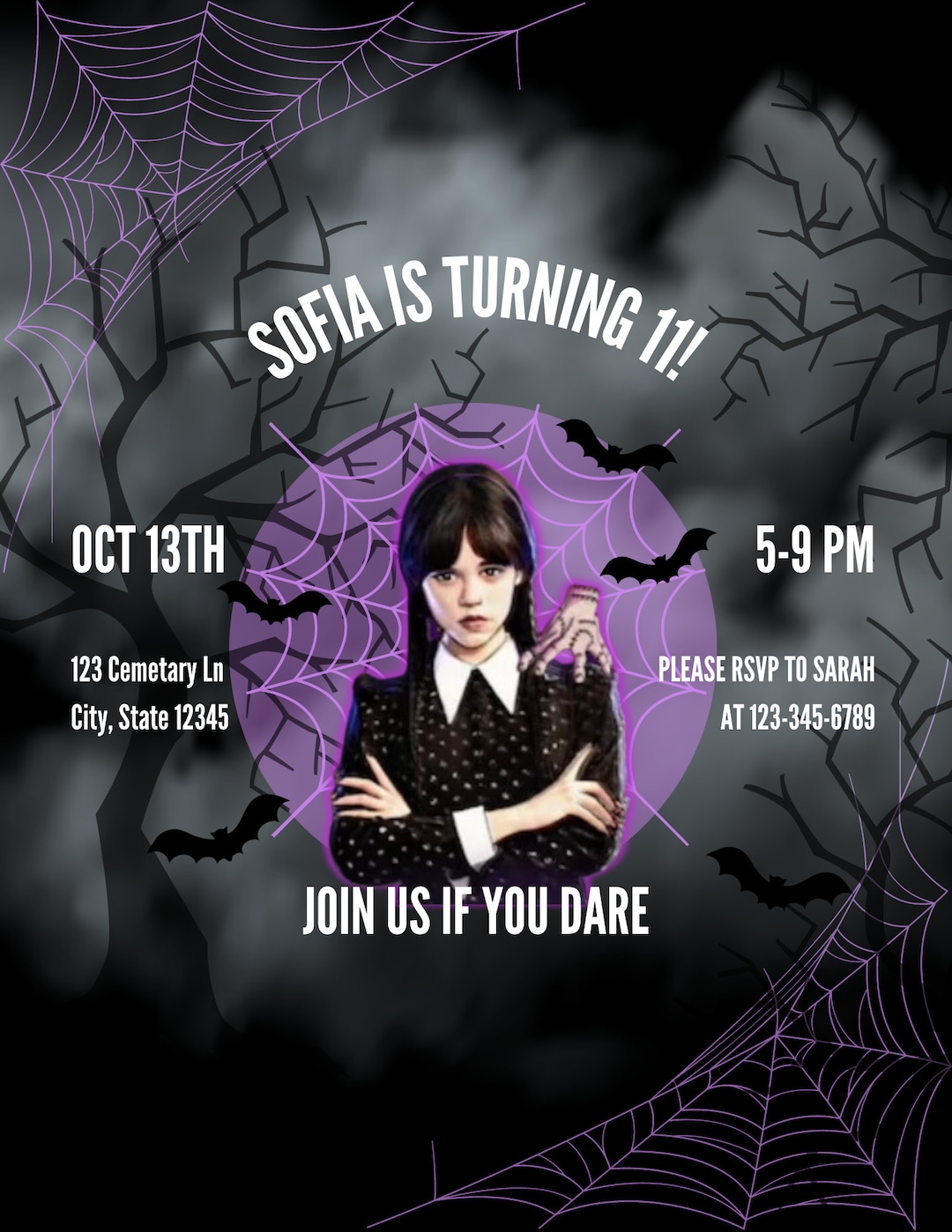 Spooky Wednesday Addams Birthday Invite - Etsy