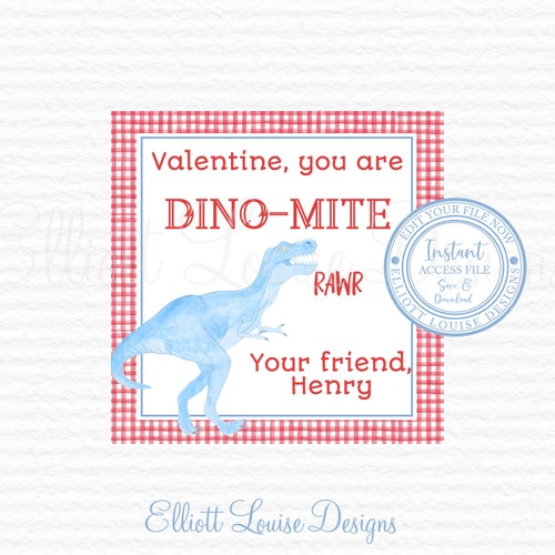 You're Dino-mite Watercolor Dinosaur VALENTINE TAG - Etsy