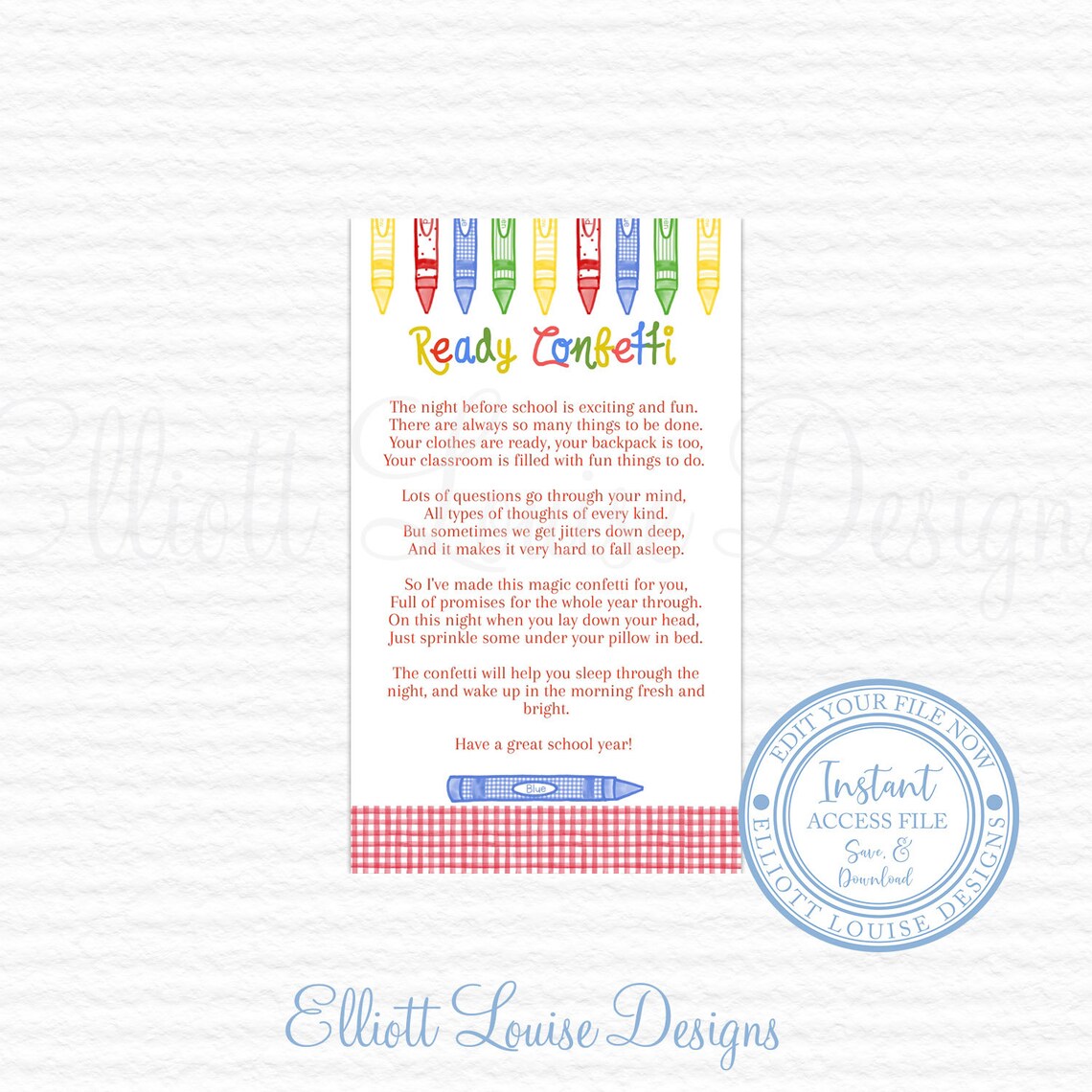 School Ready Confetti Tag Back to School Confetti Favor Tag - Etsy