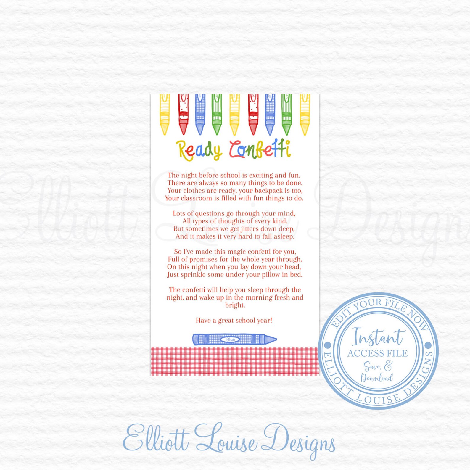 School Ready Confetti Tag Back to School Confetti Favor Tag - Etsy