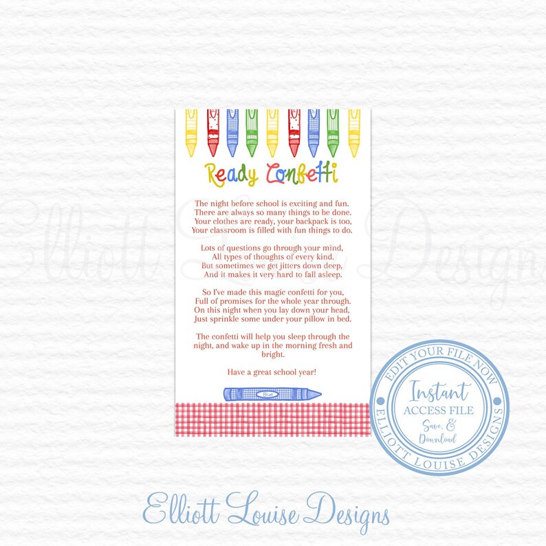 School Ready Confetti Tag Back to School Confetti Favor Tag - Etsy