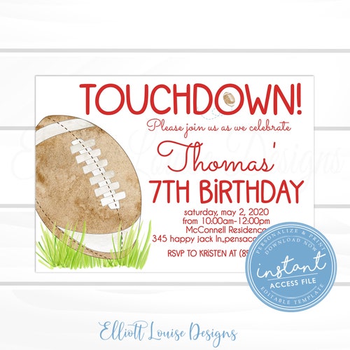 Football Birthday Invitation Printable Sports Party Invite - Etsy
