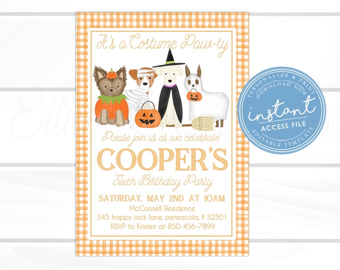 Halloween Pumpkin Dog Birthday Invitation, Halloween Dog Invitation ...