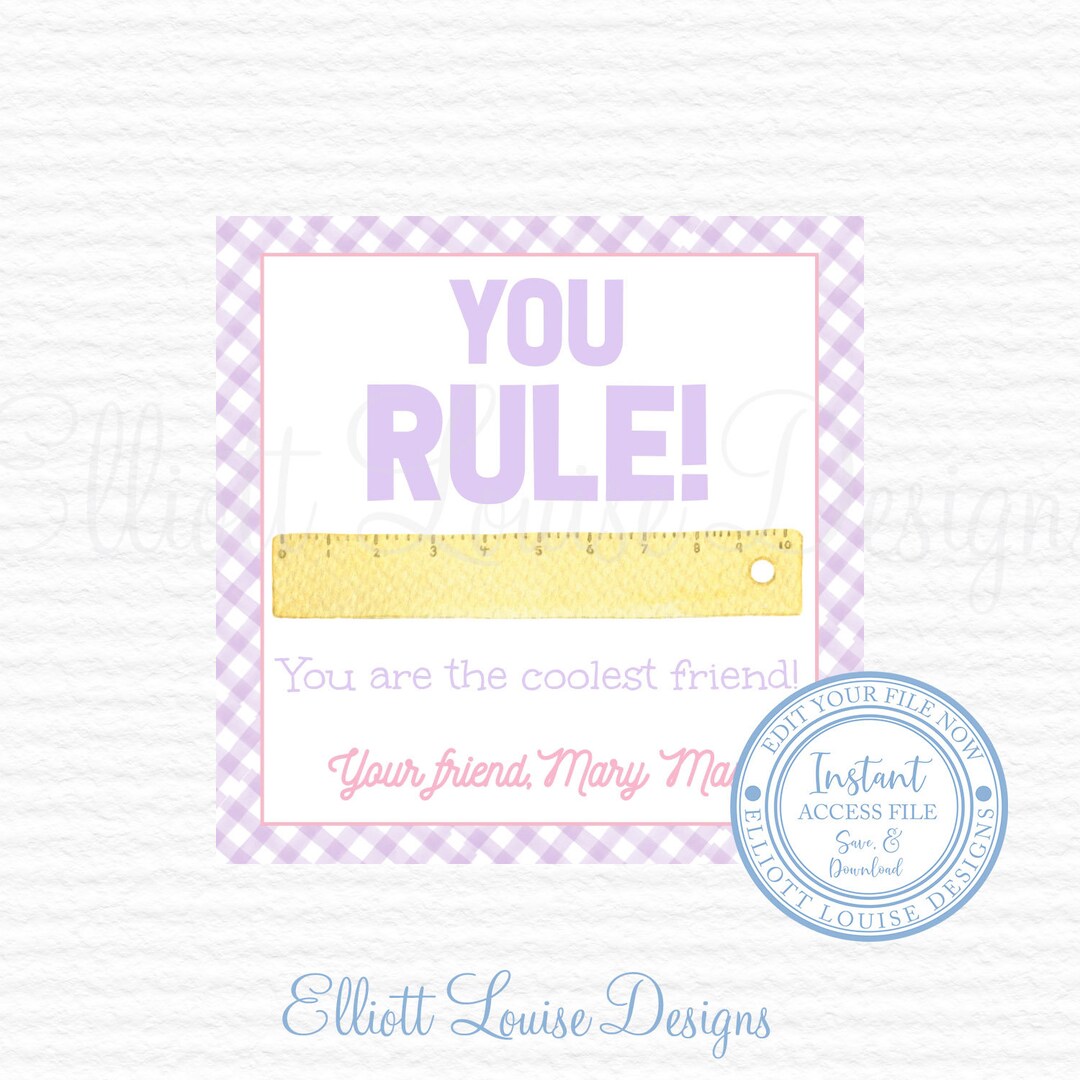 EDITABLE End of School Favor Tag, End of School Gift Tag, Ruler School ...