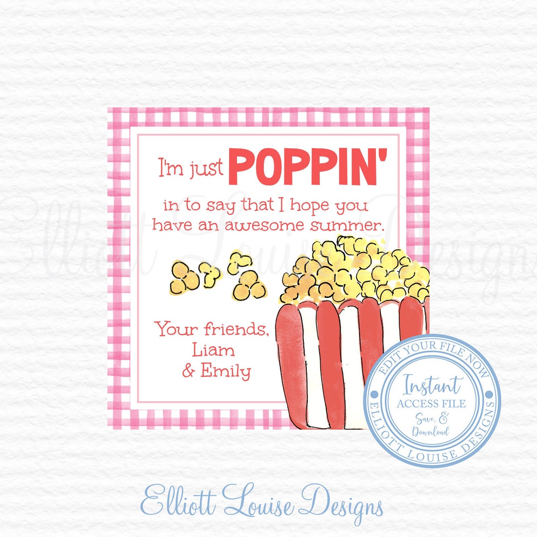 EDITABLE End of School Favor Tag, End of School Gift Tag, Popcorn ...