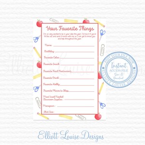 School Favorite Things , Back to School Questionnaire, Teacher Getting ...