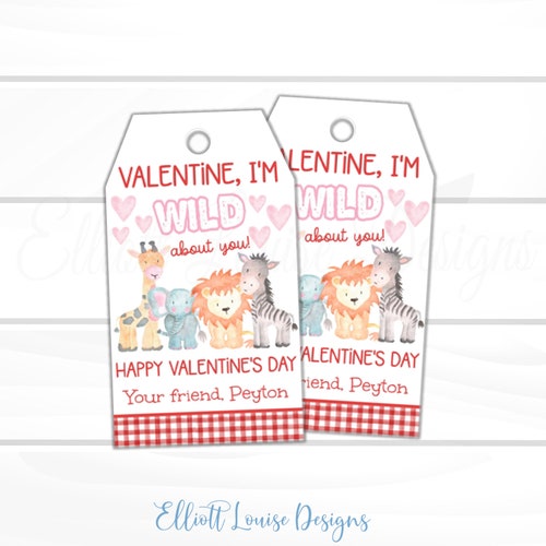 Valentine Gift Tags Wild About You Jungle Valentine Day Tag | Etsy