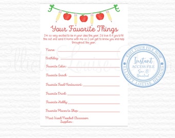 Editable Teacher Favorites Survey Teacher Appreciation - Etsy