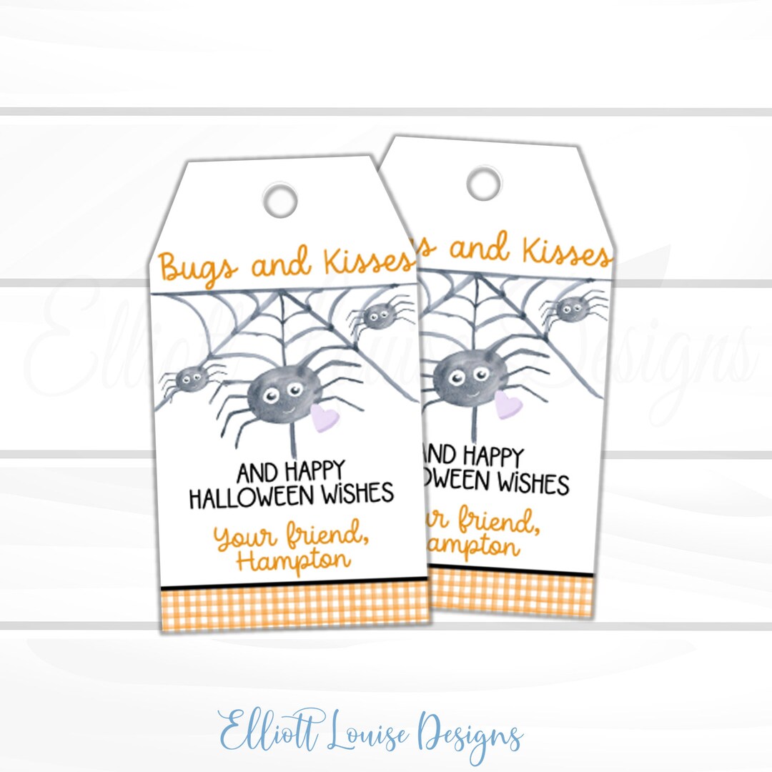EDITABLE Halloween Favor Tag Halloween Bugs and Kisses Favor - Etsy