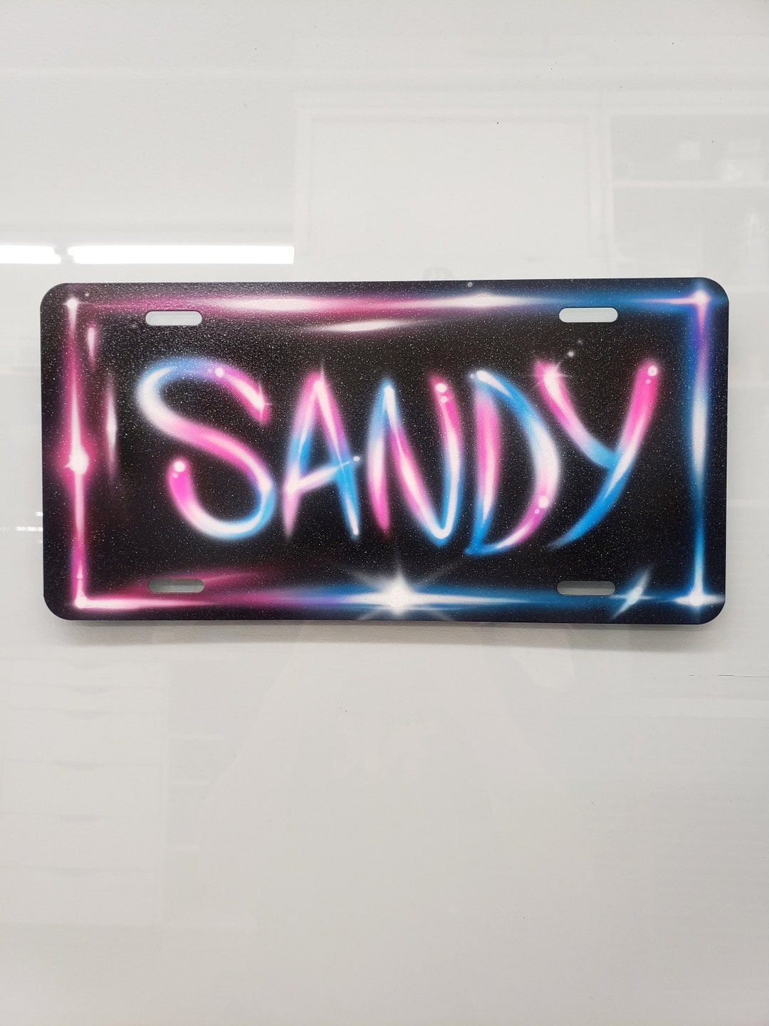 Neon Look Airbrushed Car Tag, Add Your Name, License Plate, Handmade ...