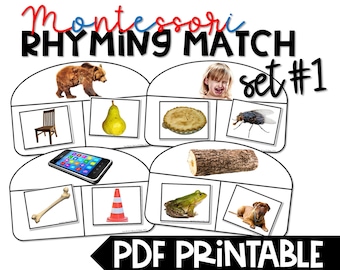 Rhyming Match Mats & REAL Objects, Set 1, Learning Activity, Montessori ...