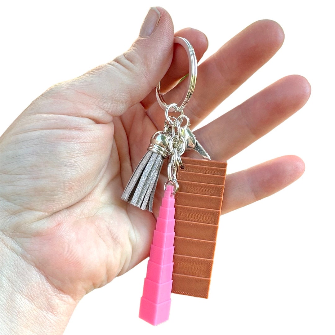 Keychain With Pink Tower & Brown Stairs Charms, Montessori Inspired ...