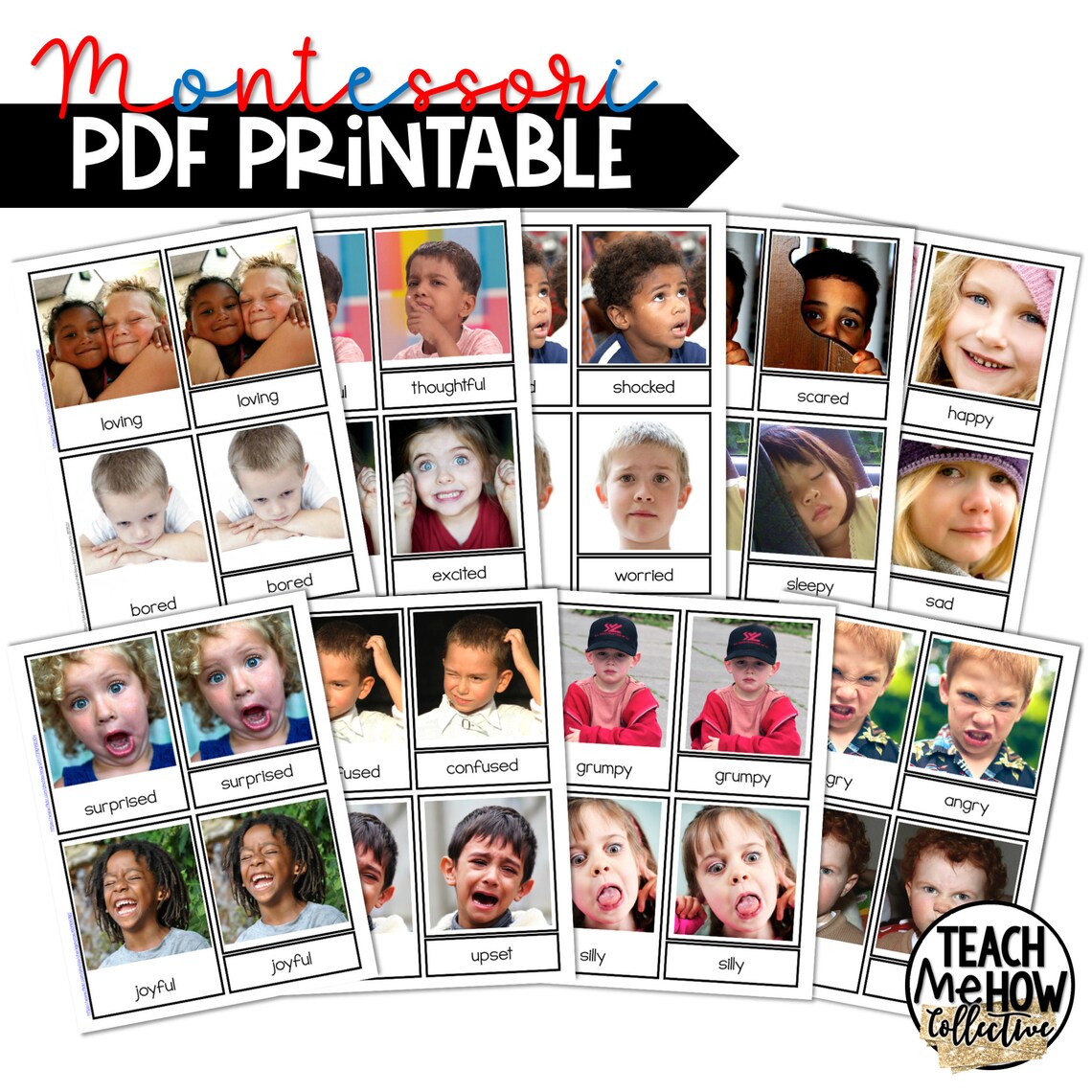 FEELINGS & EMOTIONS Photo Flashcards Montessori Style 3 Part - Etsy