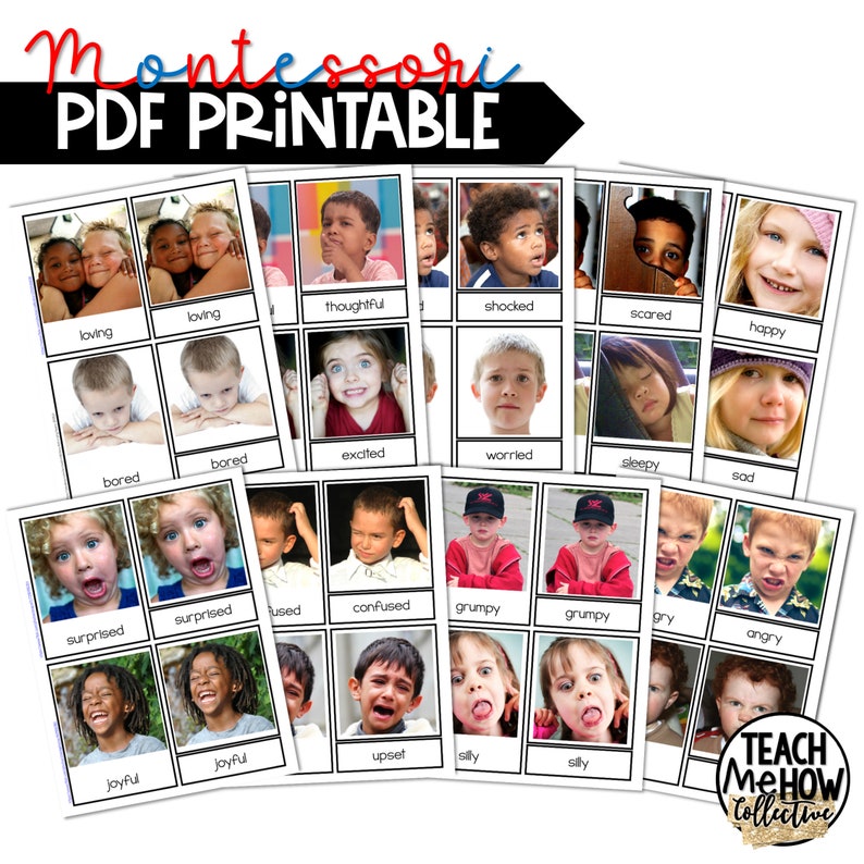 FEELINGS & EMOTIONS Photo Flashcards Montessori Style 3 Part - Etsy