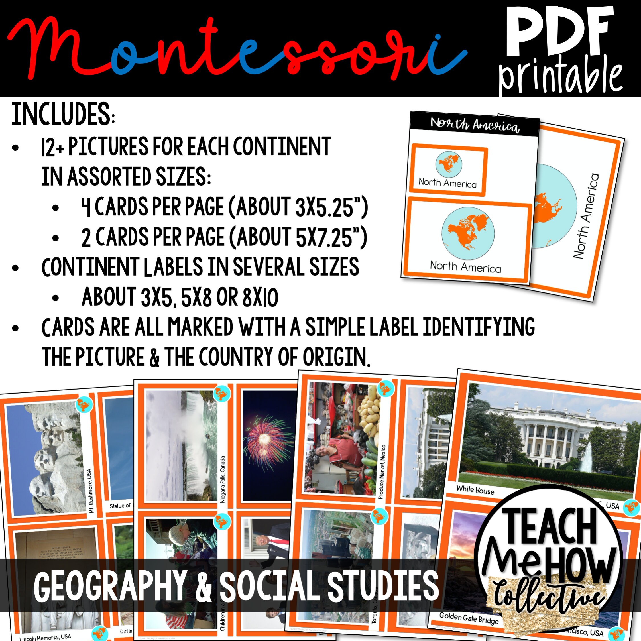 Montessori Continent Picture Cards Social Studies World | Etsy