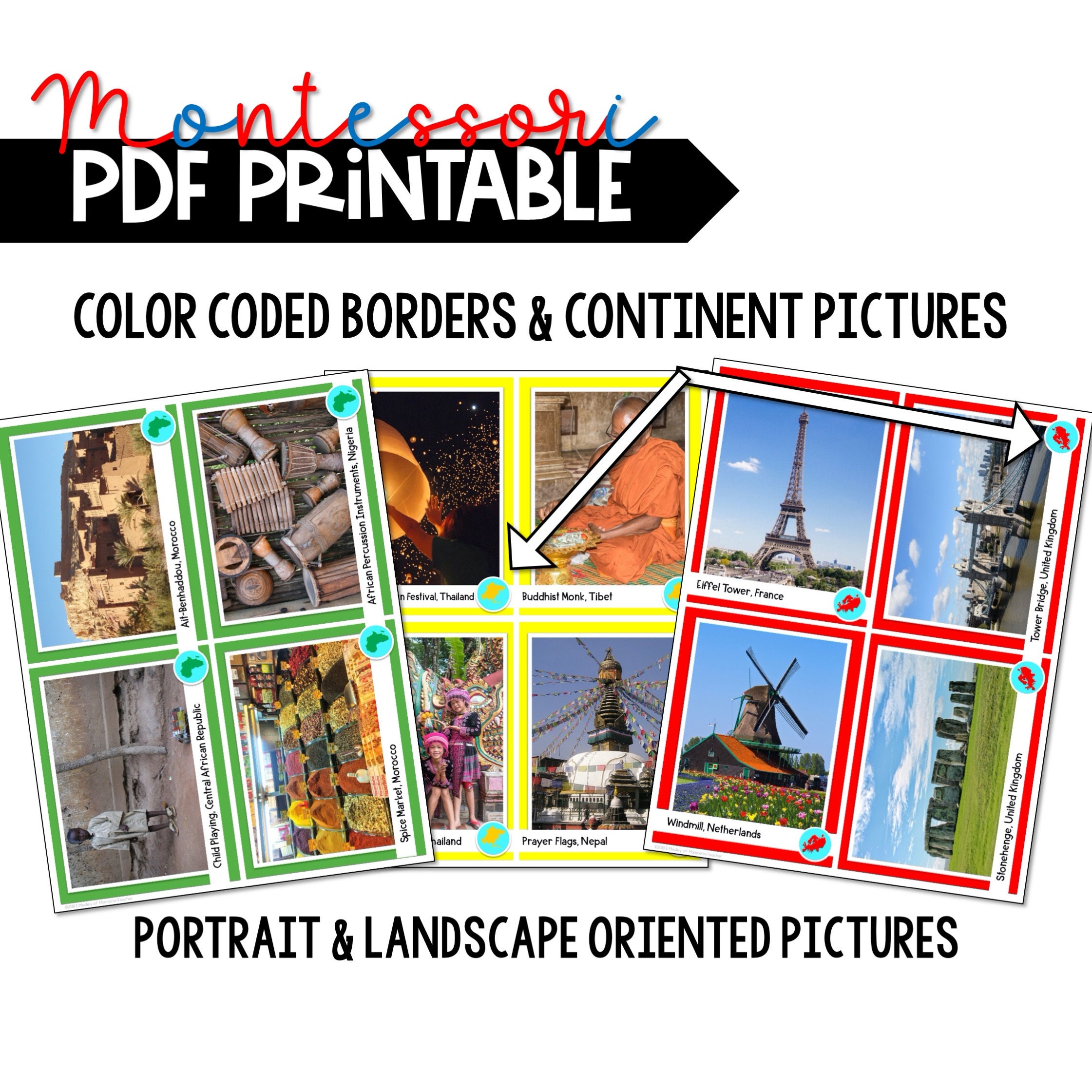 Montessori Continent Picture Cards Social Studies World | Etsy