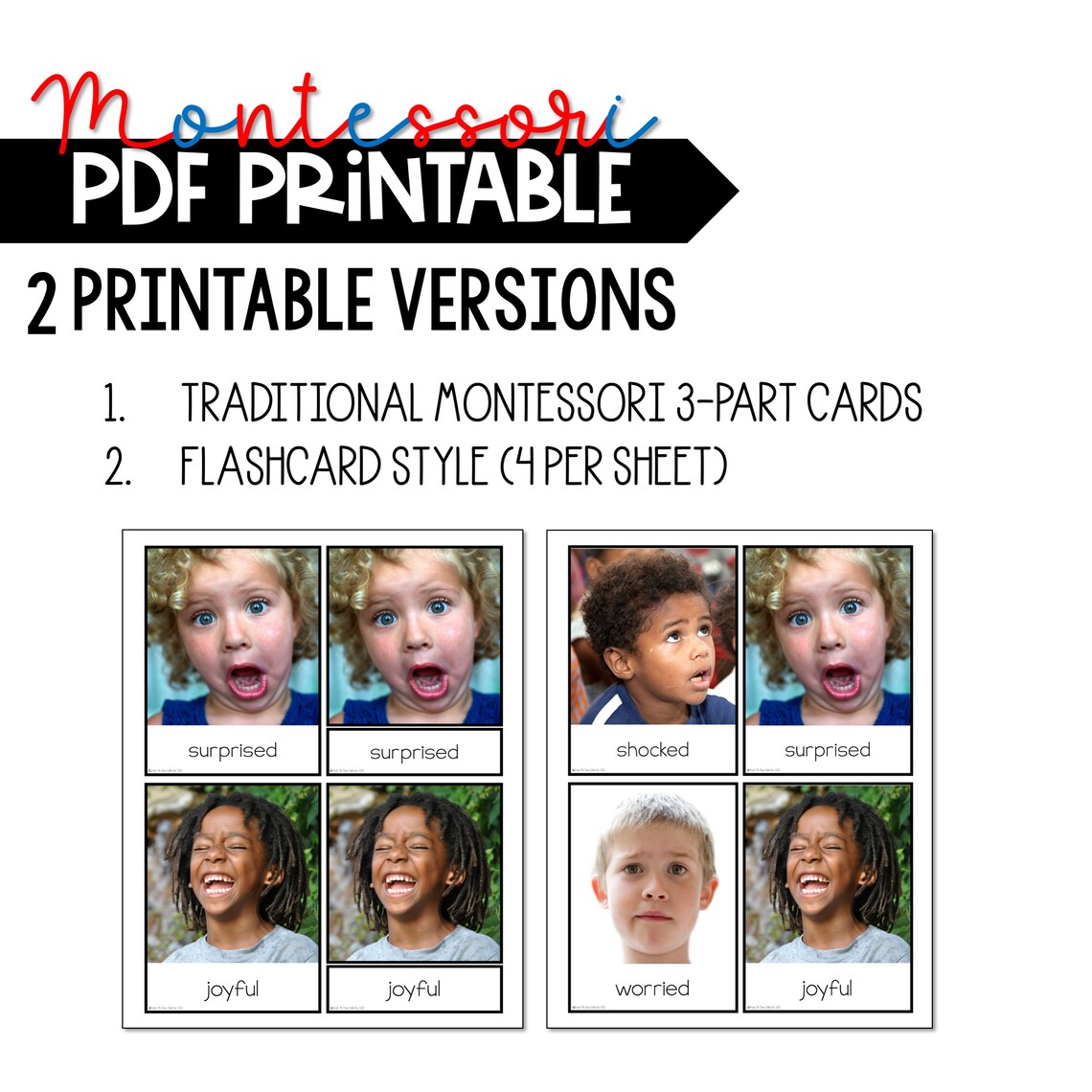 FEELINGS & EMOTIONS Photo Flashcards Montessori Style 3 Part - Etsy