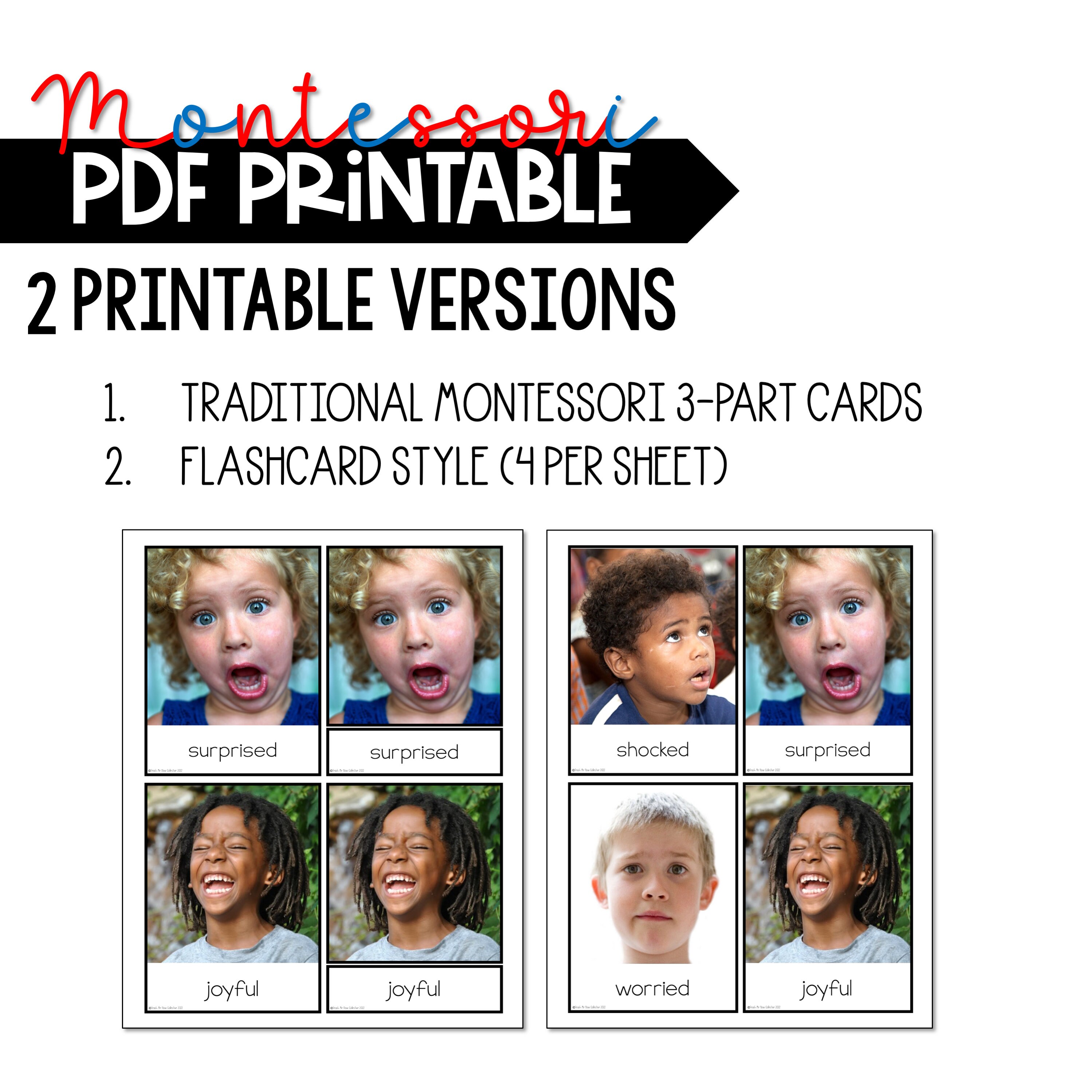 FEELINGS & EMOTIONS Photo Flashcards, Montessori Style 3 Part Cards ...