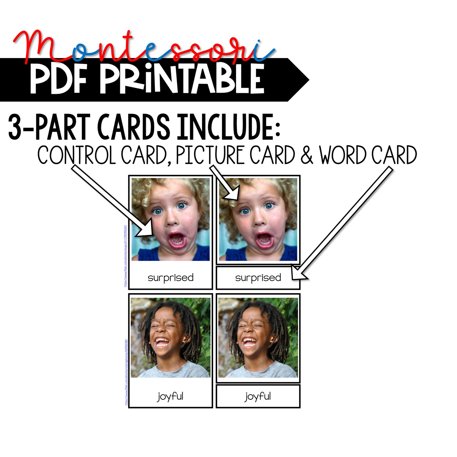 FEELINGS & EMOTIONS Photo Flashcards Montessori Style 3 Part - Etsy
