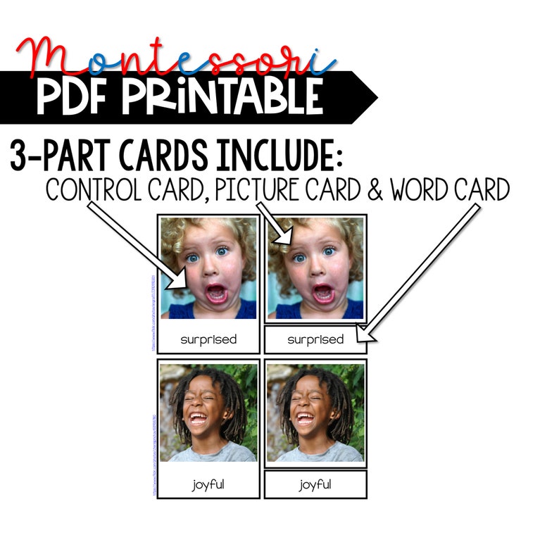 FEELINGS & EMOTIONS Photo Flashcards Montessori Style 3 Part - Etsy