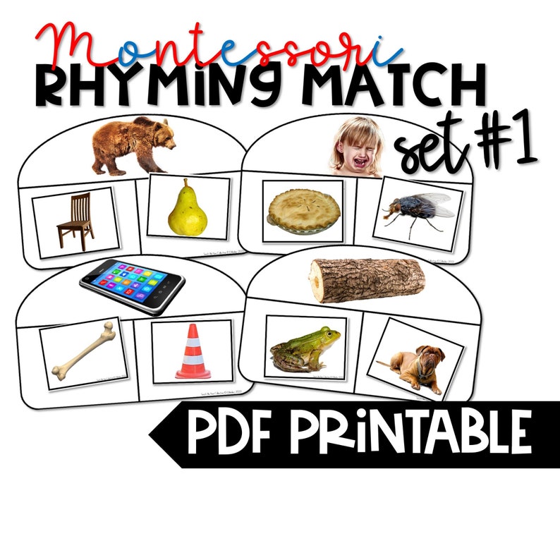 Rhyming Match Game, Montessori Learning, Pre-k Activity (digital ...