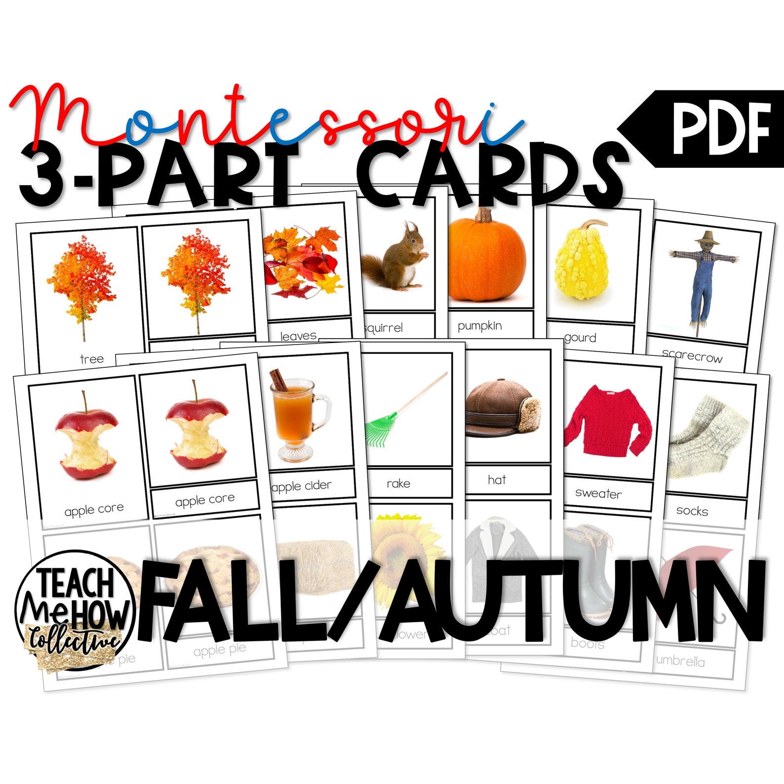 FALL AUTUMN Flashcards, Montessori Style 3 Part Cards, Photo Flashcards ...