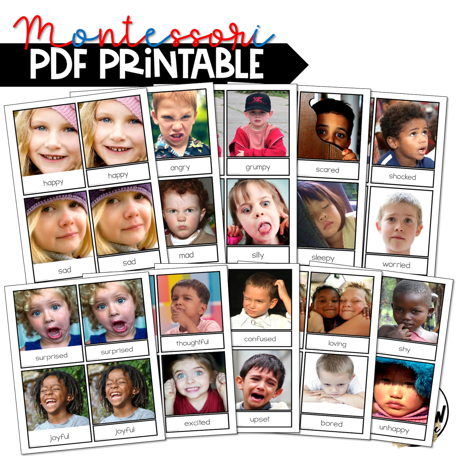 FEELINGS & EMOTIONS Photo Flashcards Montessori Style 3 Part - Etsy