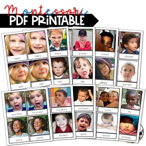 FEELINGS & EMOTIONS Photo Flashcards, Montessori Style 3 Part Cards ...