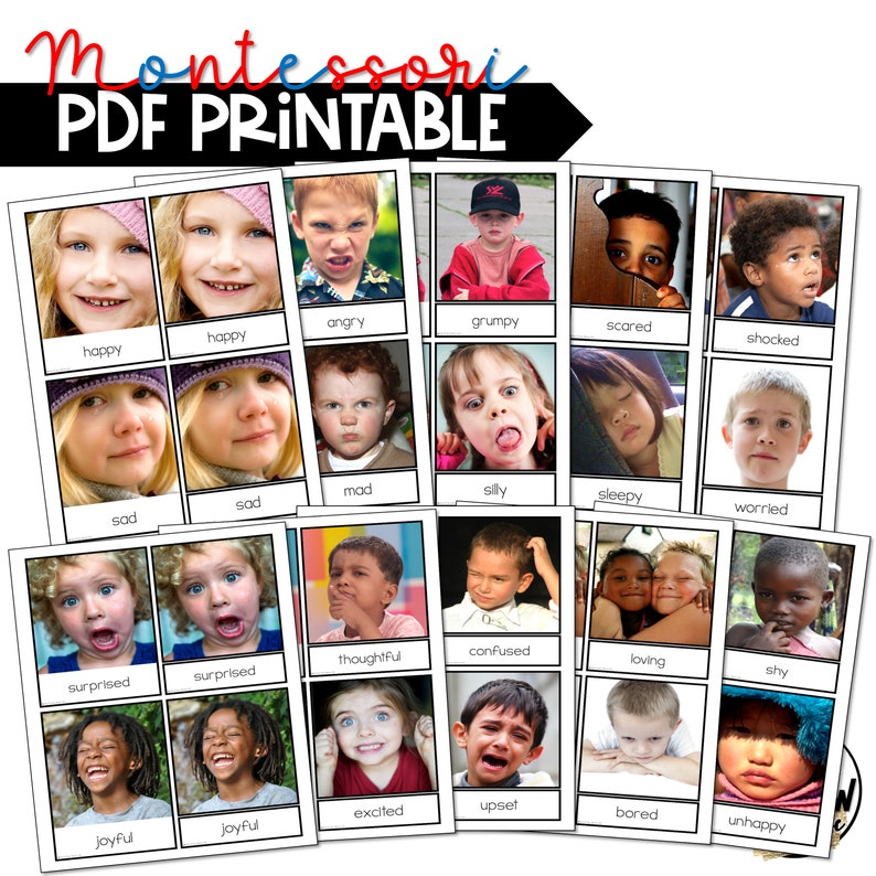 FEELINGS & EMOTIONS Photo Flashcards Montessori Style 3 Part - Etsy