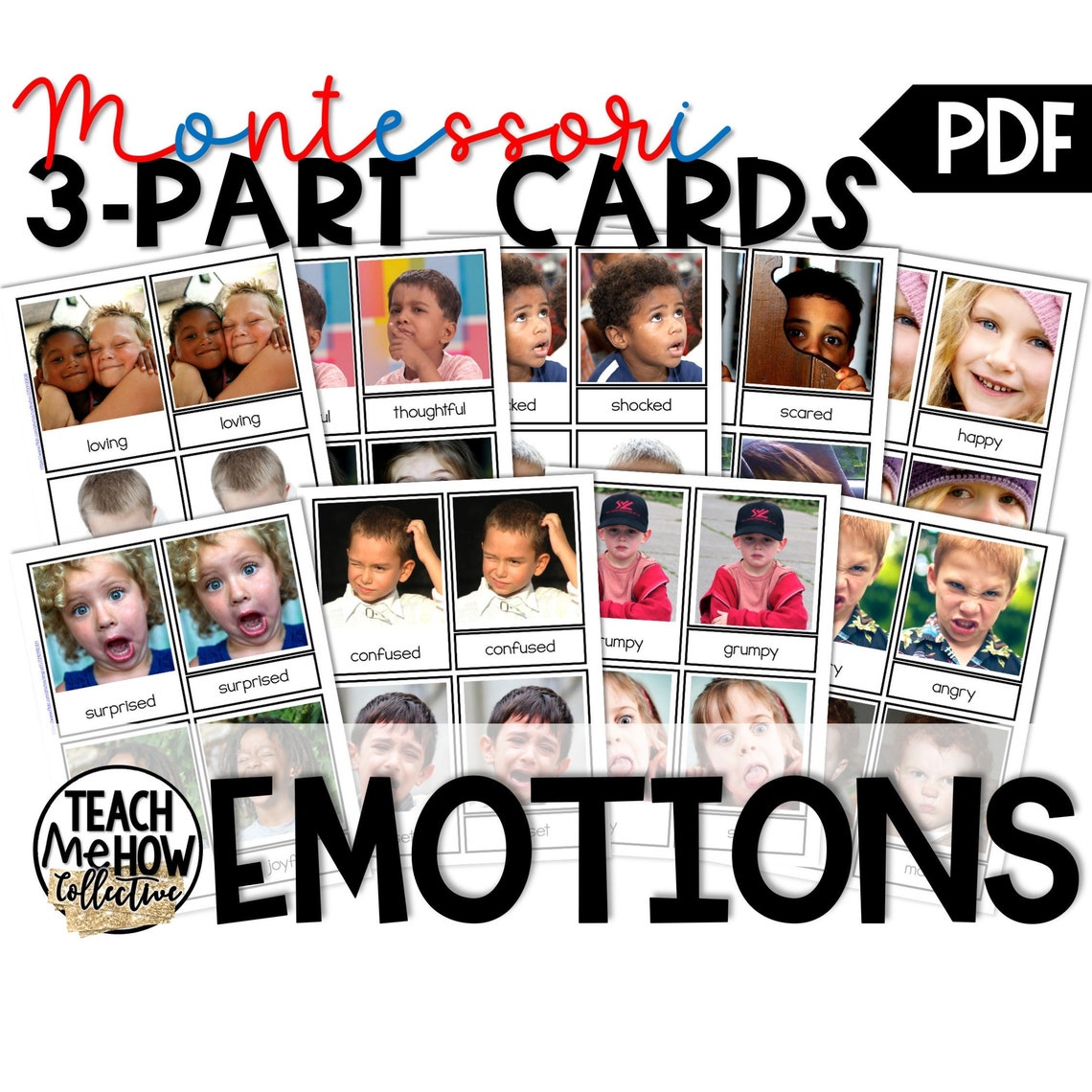 FEELINGS & EMOTIONS Photo Flashcards Montessori Style 3 Part - Etsy