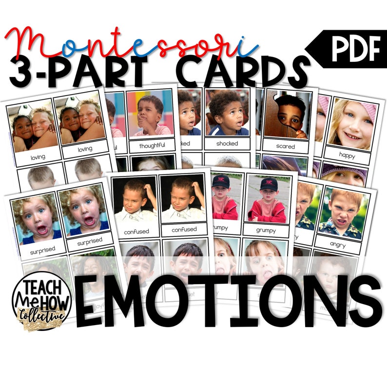 FEELINGS & EMOTIONS Photo Flashcards Montessori Style 3 Part - Etsy