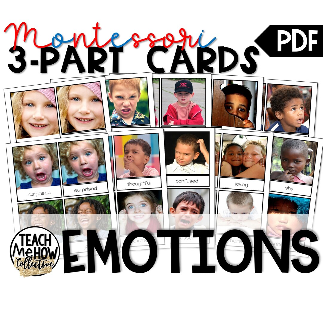 FEELINGS & EMOTIONS Photo Flashcards, Montessori Style 3 Part Cards ...