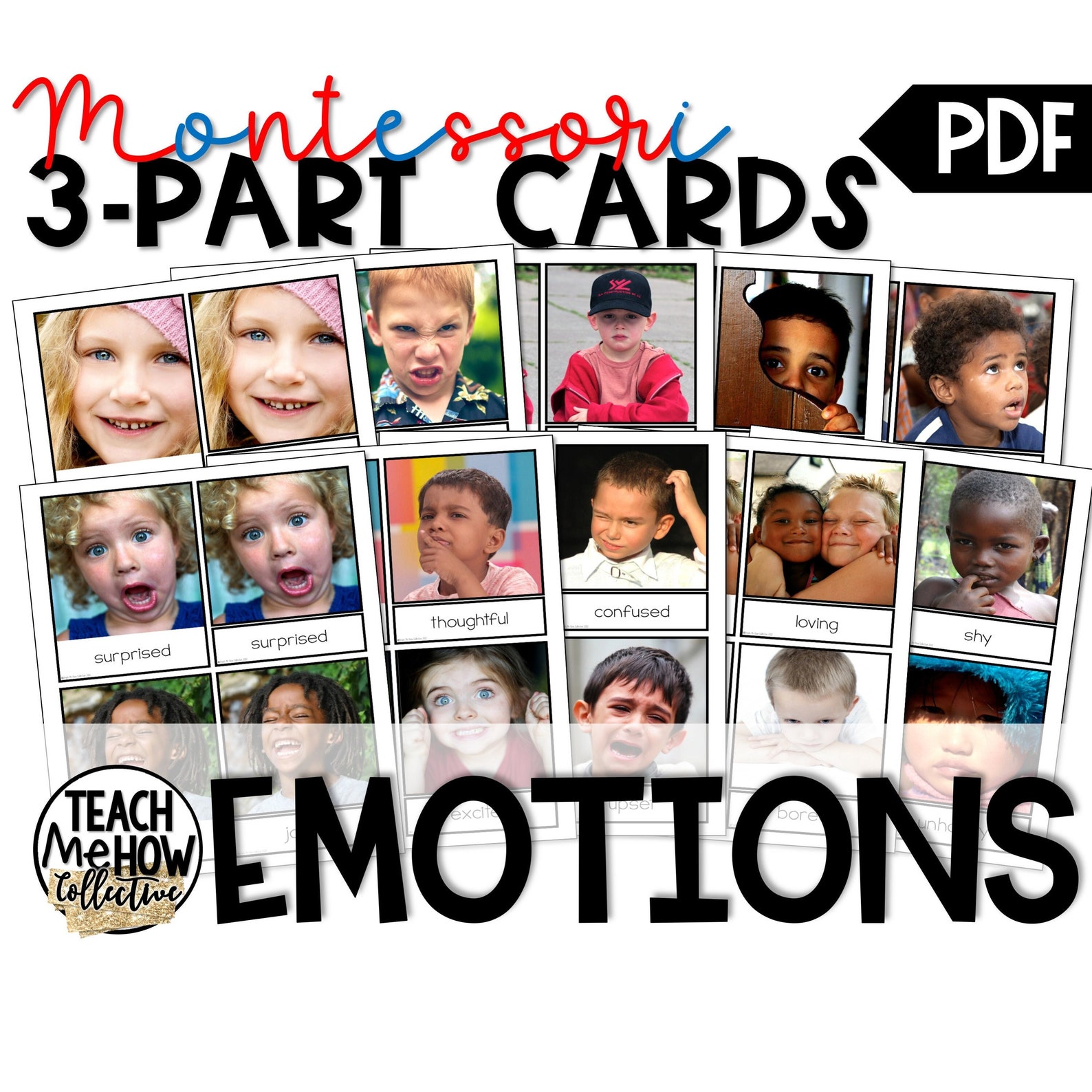 FEELINGS & EMOTIONS Photo Flashcards, Montessori Style 3 Part Cards ...