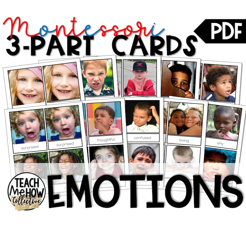 FEELINGS & EMOTIONS Photo Flashcards Montessori Style 3 Part - Etsy