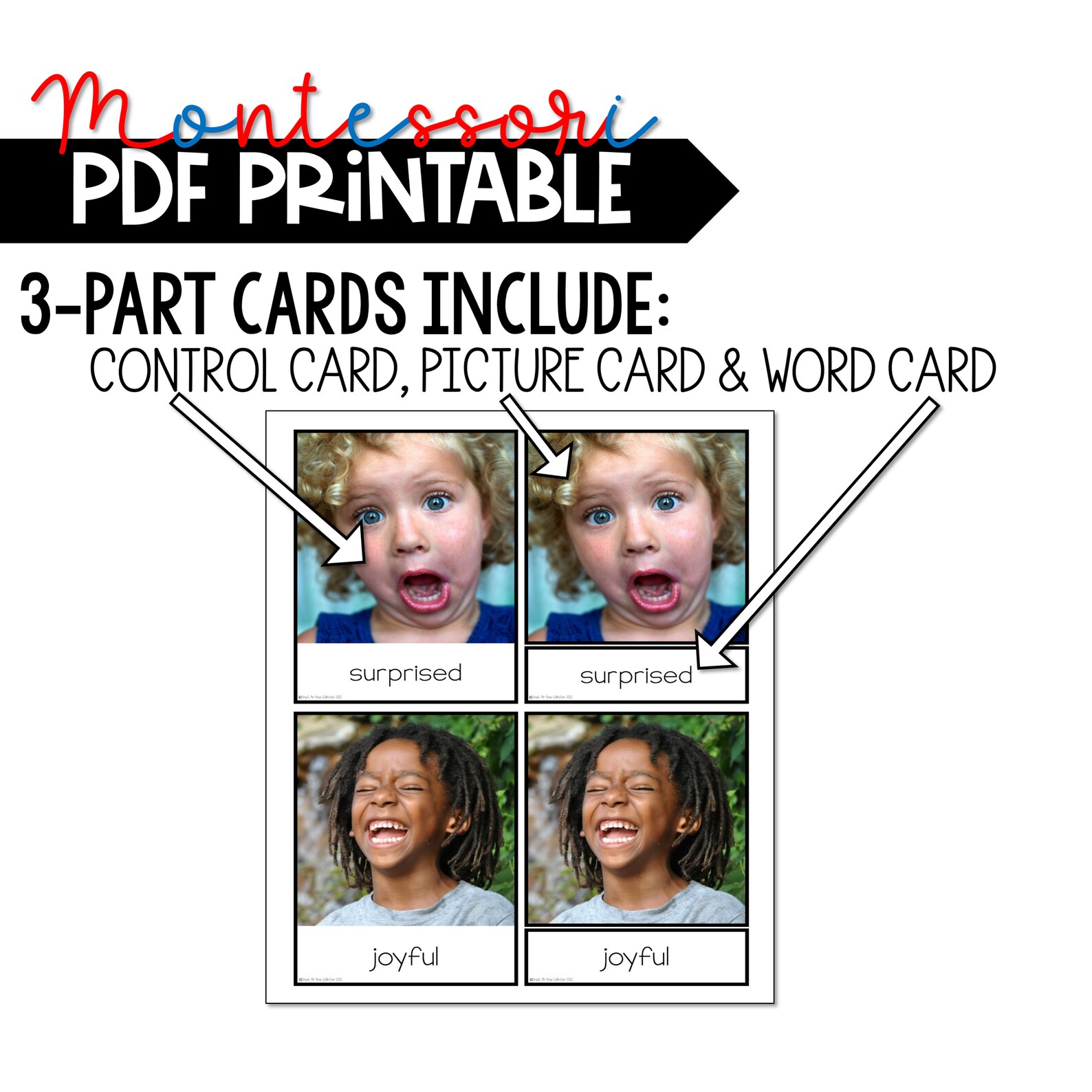 FEELINGS & EMOTIONS Photo Flashcards, Montessori Style 3 Part Cards ...