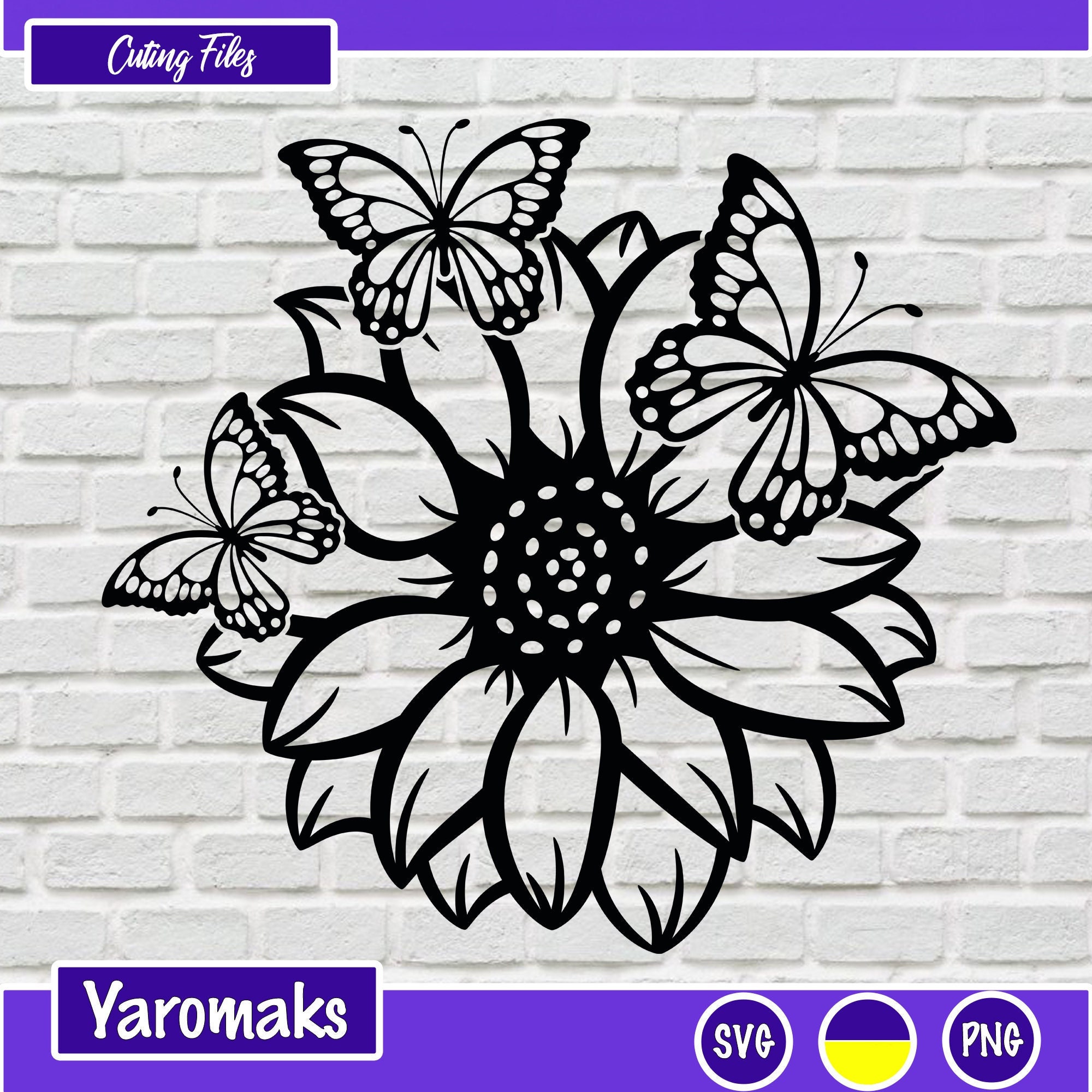 Sunflower Butterfly Svg Sunflower Vector Clipart Digital - Etsy