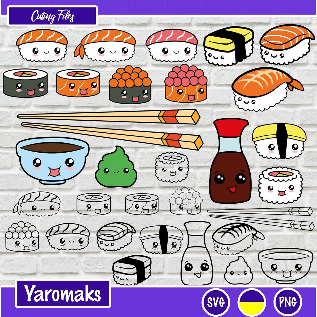 Kawaii Sushi Set 31 Clipart SVG. Japanese Food Rolls Printable - Etsy